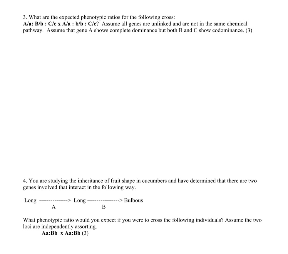 Solved What are the expected phenotypic ratios for the | Chegg.com