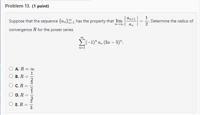 Solved Problem 13. (1 ﻿point)Suppose that the sequence | Chegg.com