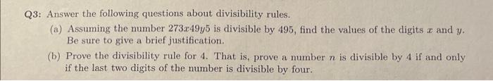 Solved Q3: Answer the following questions about divisibility | Chegg.com