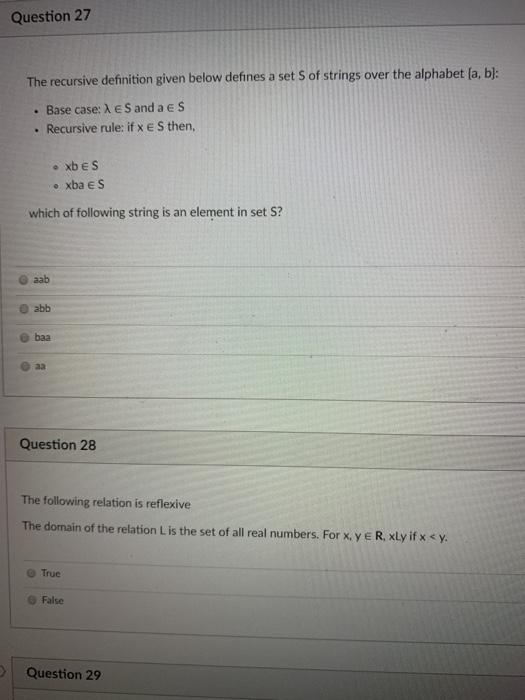 Solved Question 27 The recursive definition given below | Chegg.com