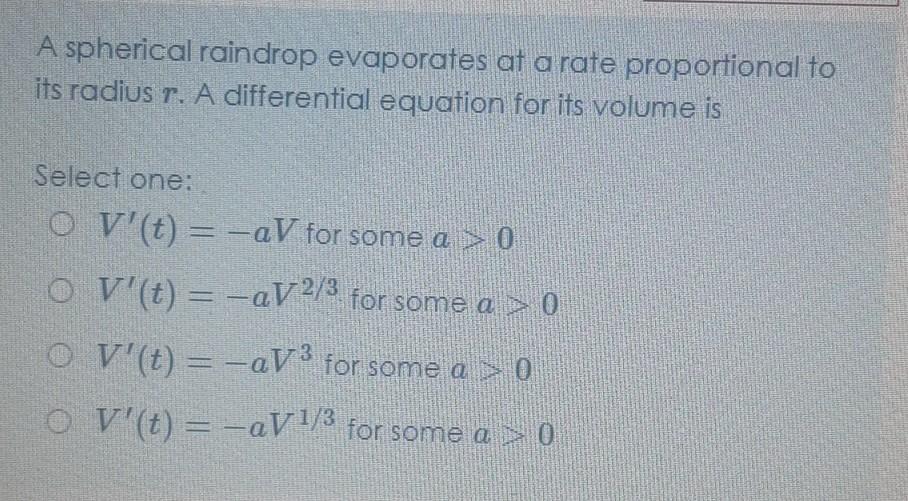 Solved A spherical raindrop evaporates at a rate | Chegg.com