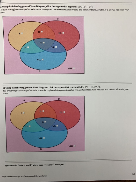 Solved Using the following general Venn Diagram, click the | Chegg.com