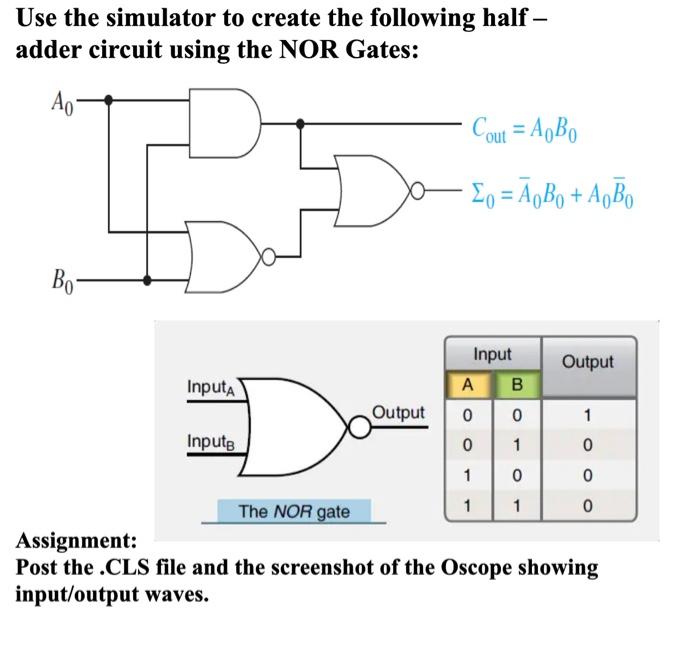 Use the simulator to create the following half adder | Chegg.com