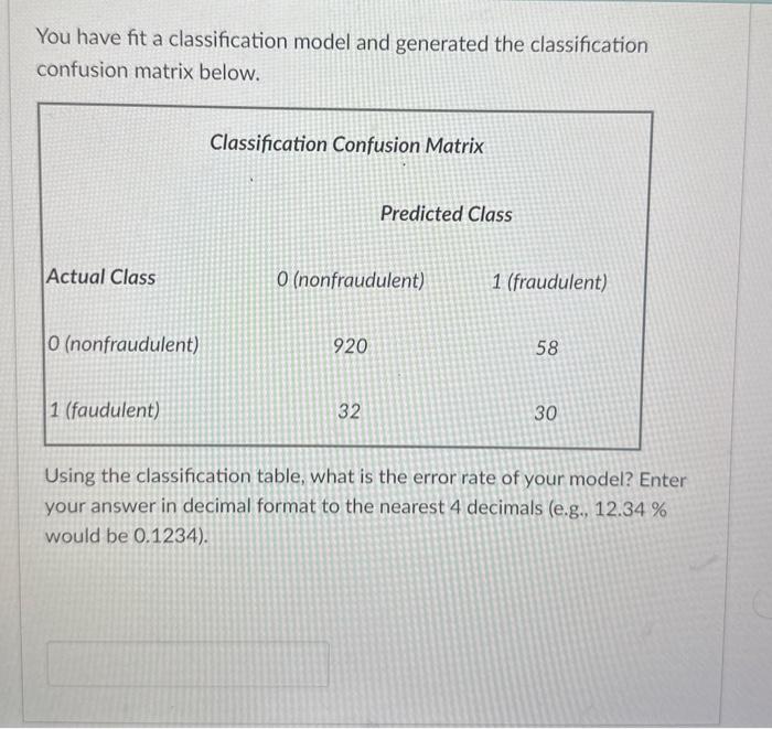 Solved You have fit a classification model and generated the | Chegg.com