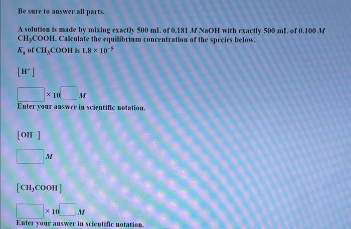 Solved A solution is made by mixing exactly 500 mL of | Chegg.com