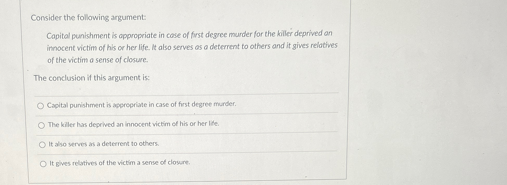 Solved Consider the following argument:Capital punishment is | Chegg.com