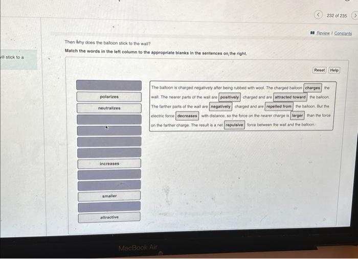 Solved Then Why does the batioon stick to the wall? Match | Chegg.com