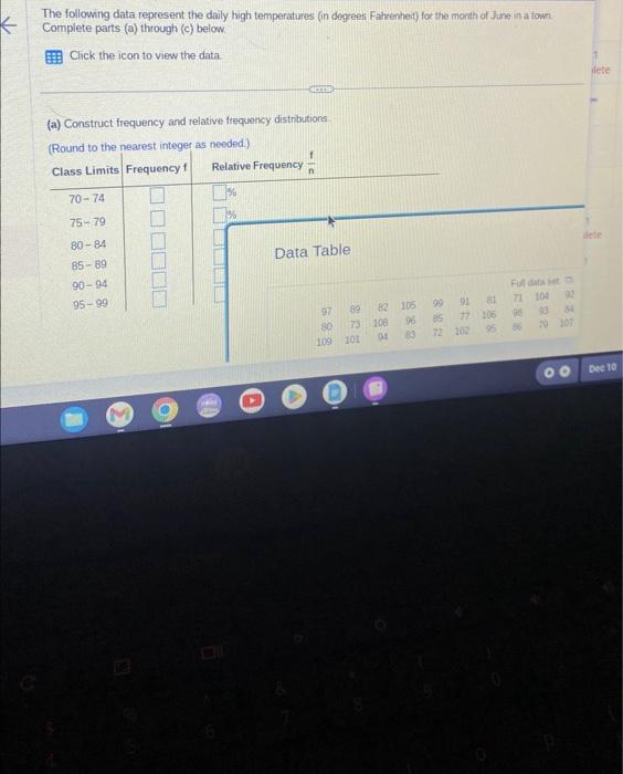 Solved The following data represent the daily high | Chegg.com