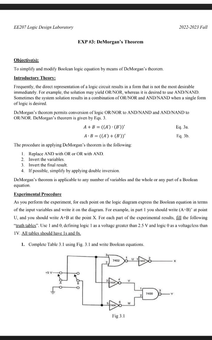 Solved EE207 Logic Design Laboratory 202I−2022 Fall Boolean | Chegg.com