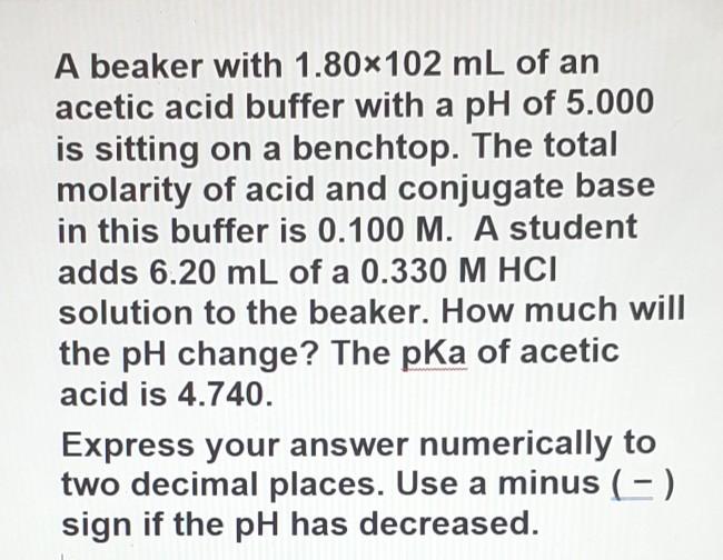 Solved A beaker with 1.80x102 mL of an acetic acid buffer | Chegg.com