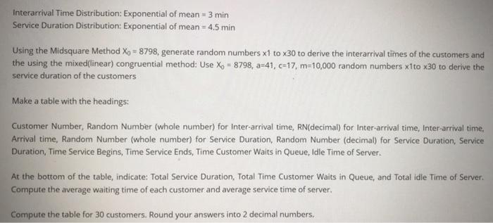Interarrival Time Distribution: Exponential of mean = | Chegg.com