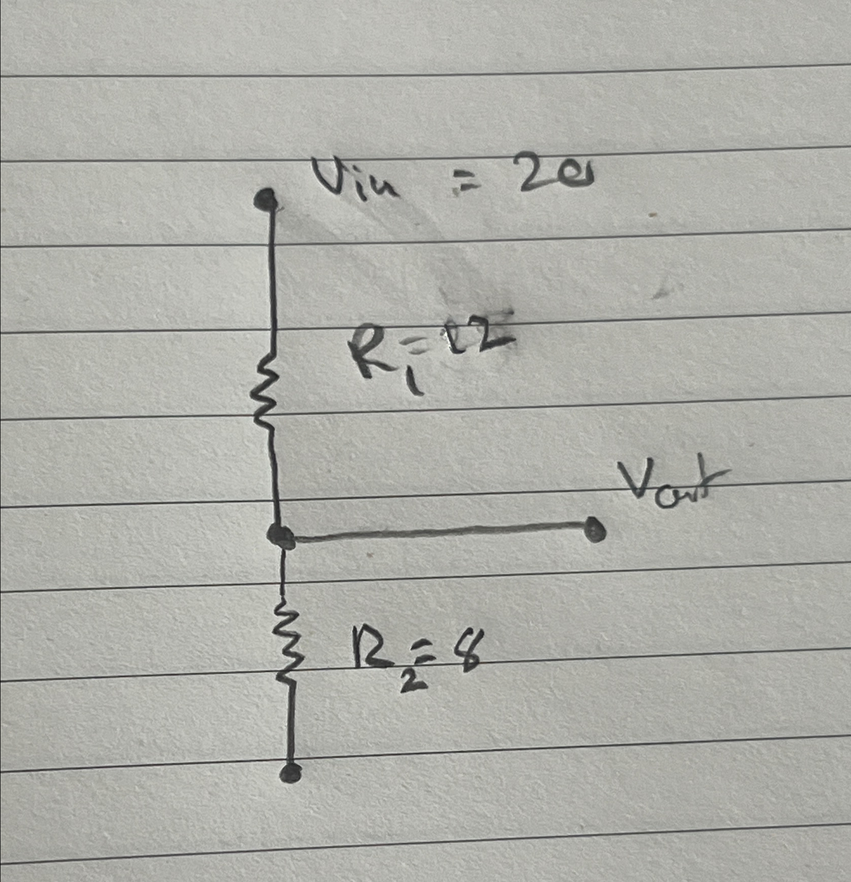 Solved Vin=20, ﻿R1=12, ﻿R2=8, ﻿find Vout | Chegg.com