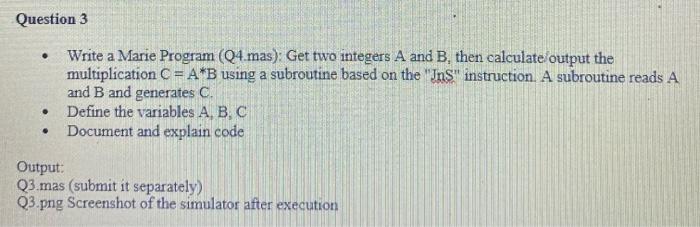 Solved use marie simulator to solve. do not copy and paste | Chegg.com