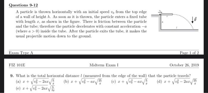 Solved Questions 9-12 A particle is thrown horizontally with | Chegg.com