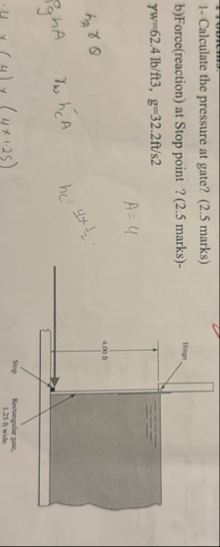 Solved 1- ﻿Calculate the pressure at gate? ( 2.5 ﻿marks) | Chegg.com