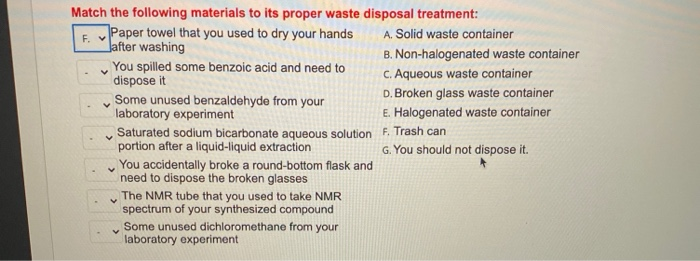 Solved F. V Match the following materials to its proper | Chegg.com