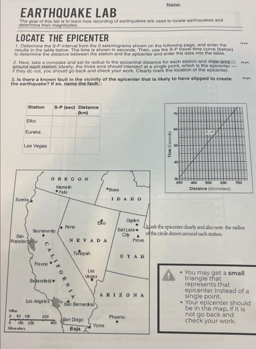 Solved Name: EARTHQUAKE LAB The goal of this tab is to learn | Chegg.com