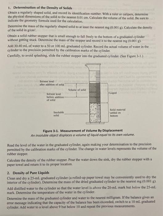 Solved Experiment 3 Density Determinations Objective Density | Chegg.com