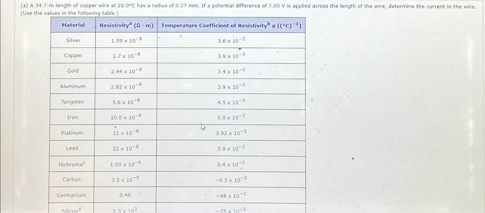 Solved (Use the values in the following table.) | Chegg.com