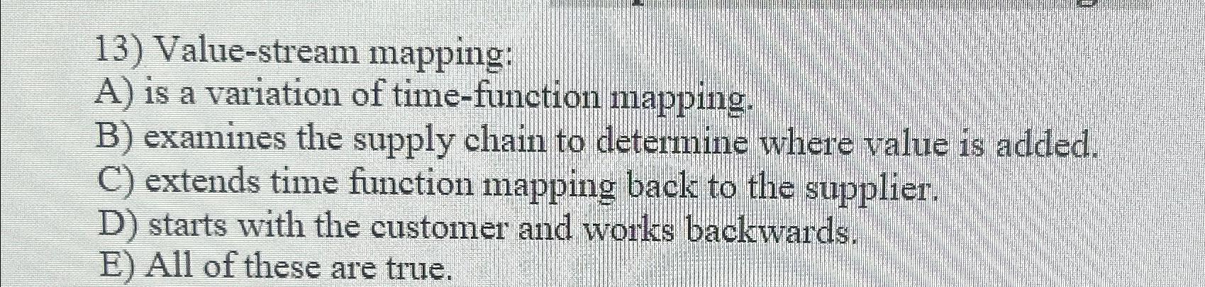 Solved Value-stream mapping:A) ﻿is a variation of | Chegg.com