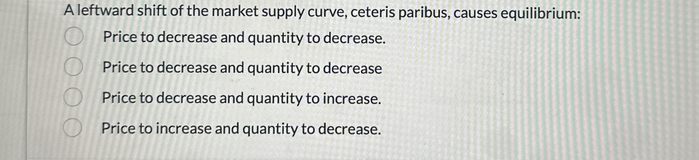 Solved A leftward shift of the market supply curve, ceteris | Chegg.com