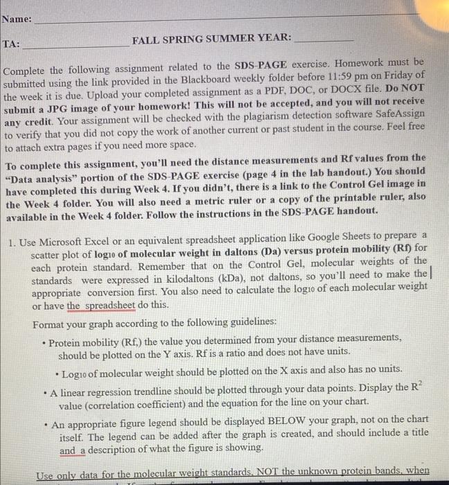 Solved Name: TA: FALL SPRING SUMIMER YEAR: Complete the | Chegg.com