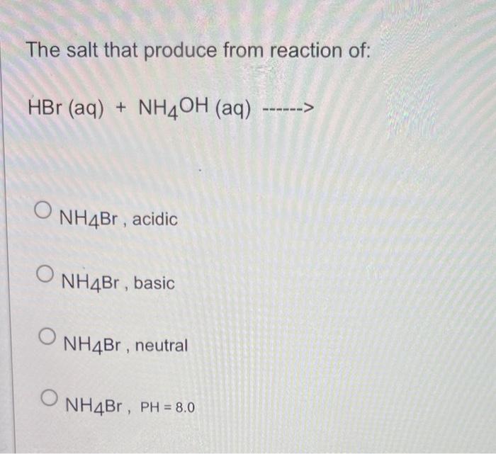 Solved The salt that produce from reaction of: | Chegg.com