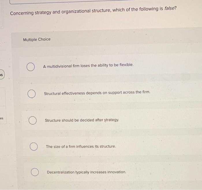 Solved 15 es Concerning strategy and organizational | Chegg.com