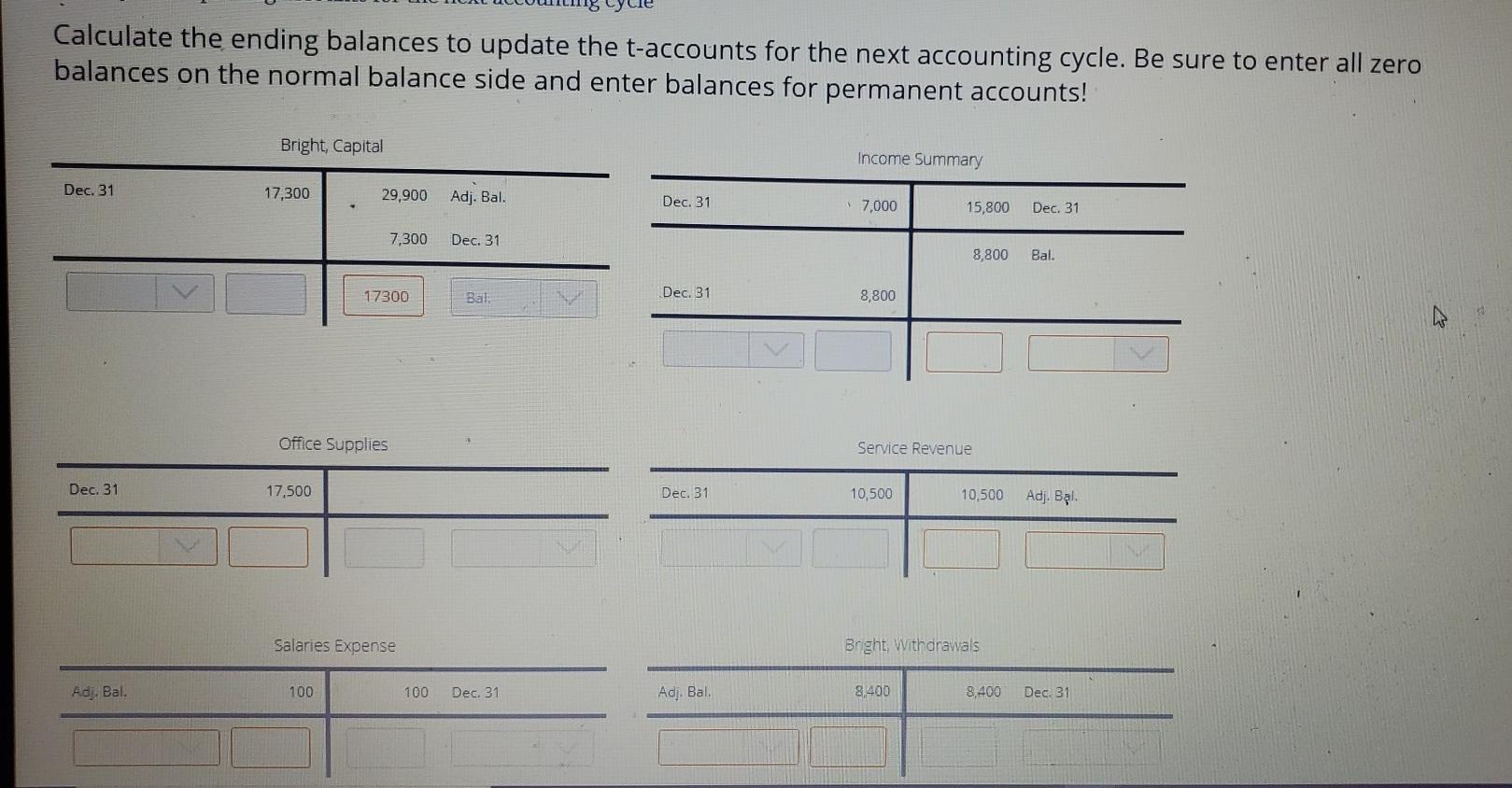 Solved Calculate the ending balances to update the | Chegg.com