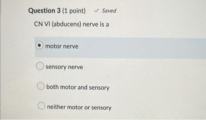 Solved CNVI (abducens) nerve is a motor nerve sensory nerve | Chegg.com