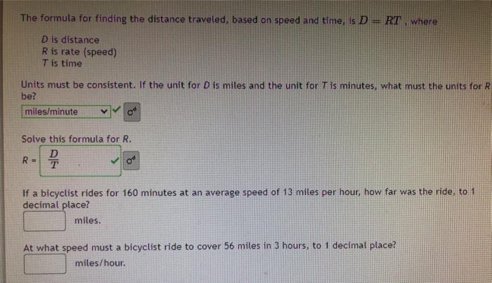 Solved The formula for finding the distance traveled, based | Chegg.com