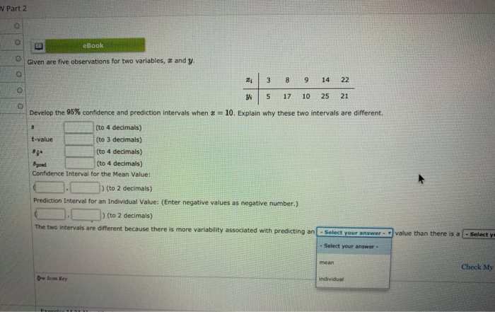 Solved eBook ooooool Given are five observations for two | Chegg.com