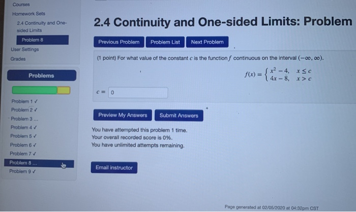 Solved 2.4 Continuity and One-sided Limits: Problem 3 | Chegg.com