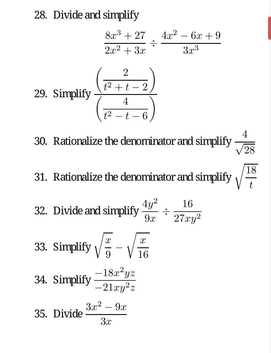 Solved 28. Divide and simplify 2x2+3x8x3+27÷3x34x2−6x+9 29. | Chegg.com