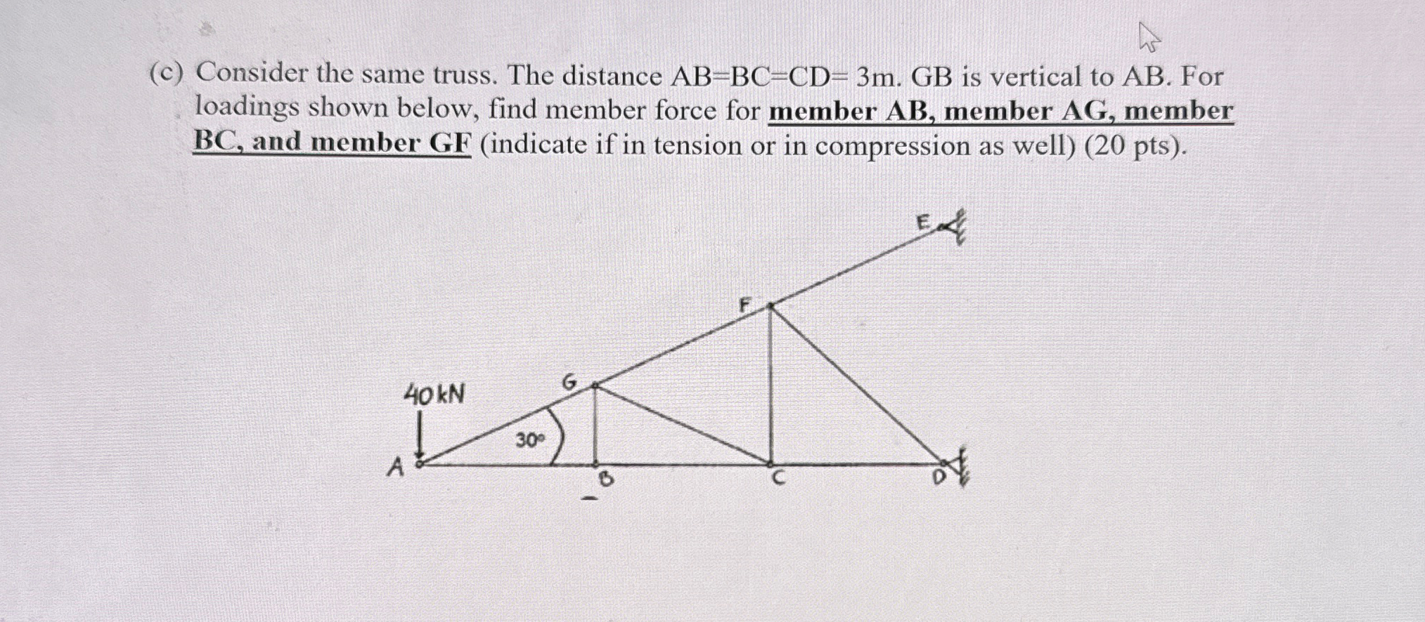 Solved (c) ﻿Consider the same truss. The distance | Chegg.com