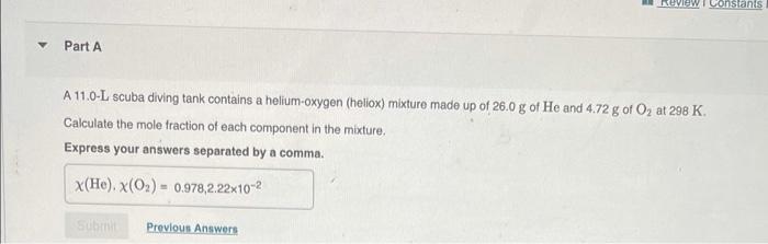 Solved Review constants Part A A 11.0-L scuba diving tank | Chegg.com