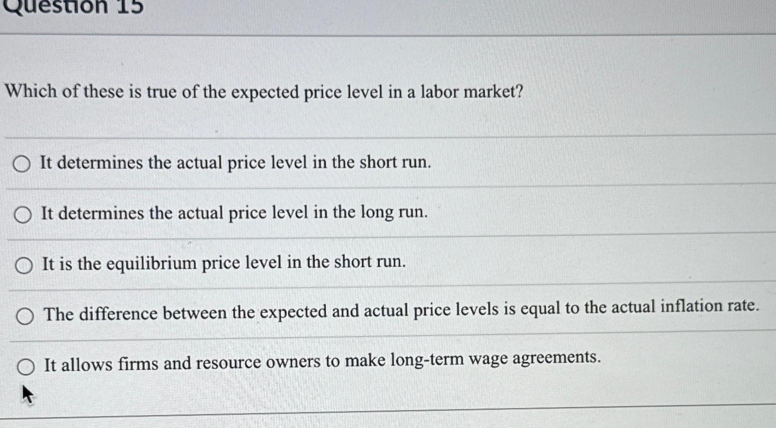 Solved Which of these is true of the expected price level in | Chegg.com
