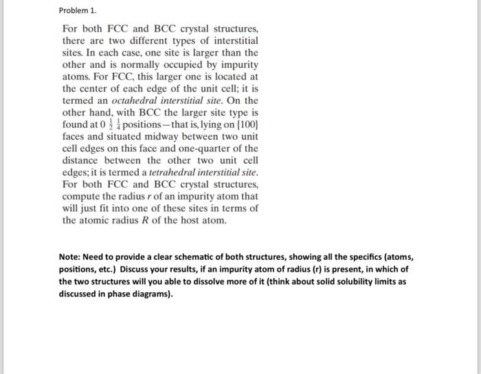 Solved Problem 1. For both FCC and BCC crystal structures, | Chegg.com
