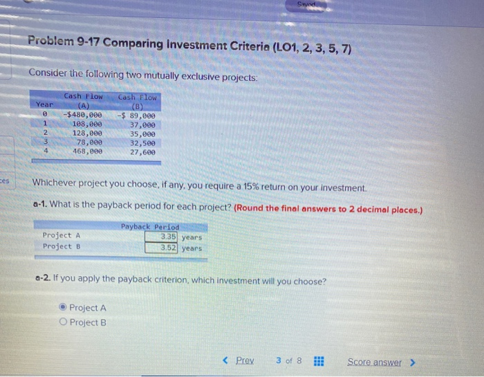 Solved Sand Problem 9-17 Comparing Investment Criteria (L01, | Chegg.com