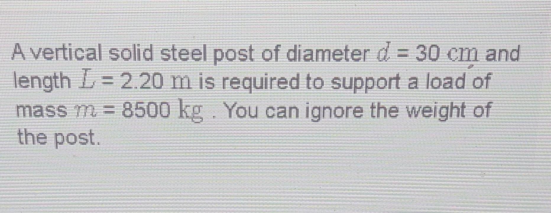 Solved A vertical solid steel post of diameter d=30 cm and | Chegg.com