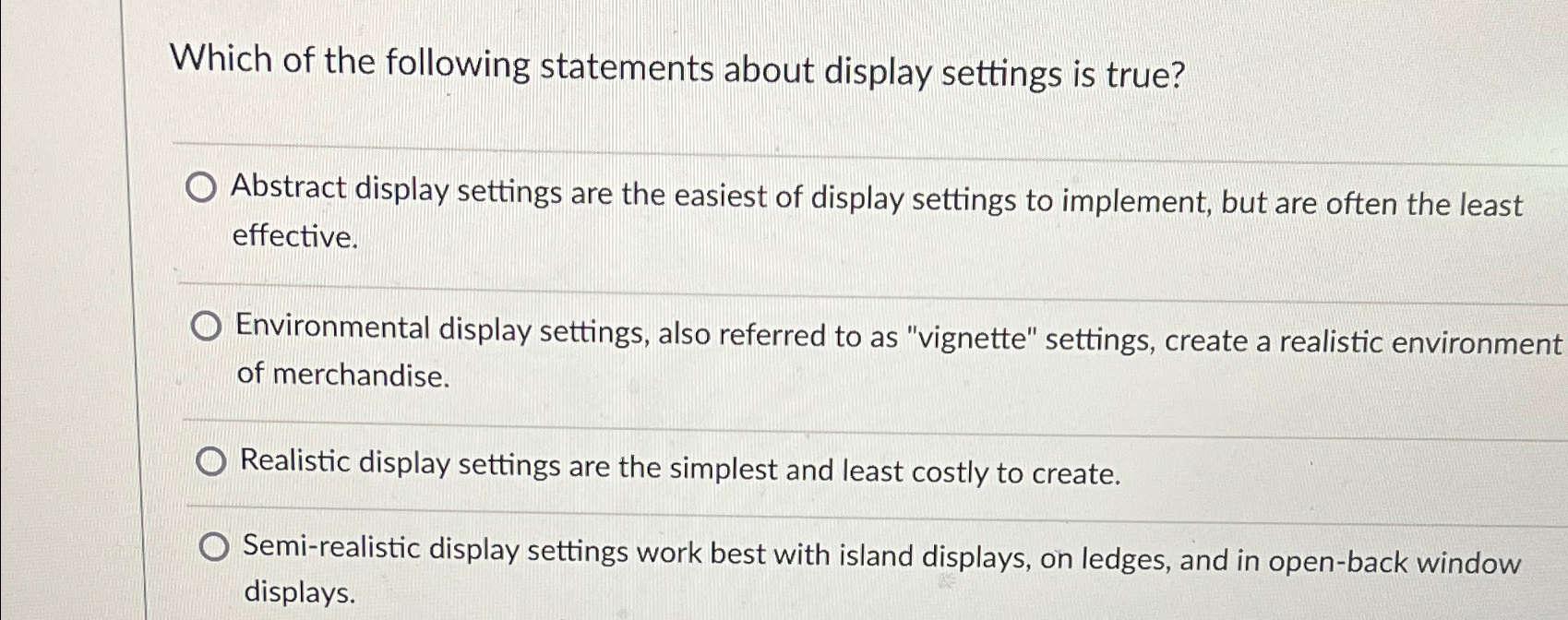 Solved Which of the following statements about display | Chegg.com