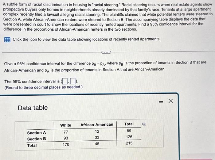 Solved A subtle form of racial discrimination in housing is | Chegg.com