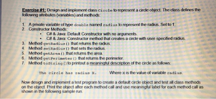 Solved Exercise #1: Design and implement class circle to | Chegg.com Solved Exercise #1: Design and implement class circle to | Chegg.com