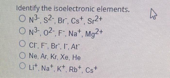 Solved Identify the isoelectronic elements. | Chegg.com