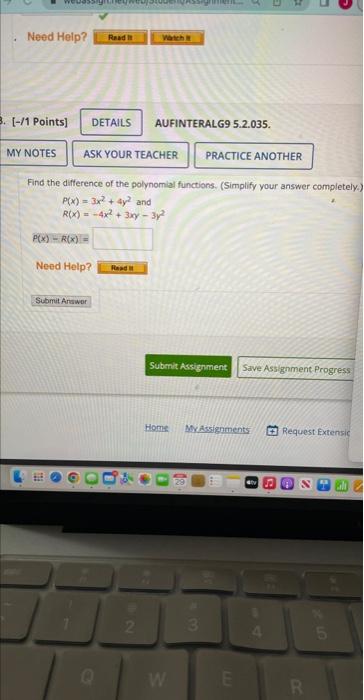 Solved Find the difference of the polynomial functions. | Chegg.com