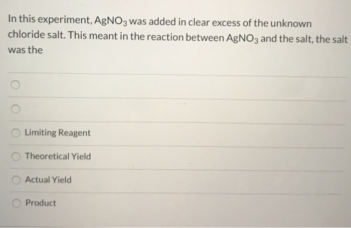 Solved In this experiment, AgNO3 was added in clear excess | Chegg.com