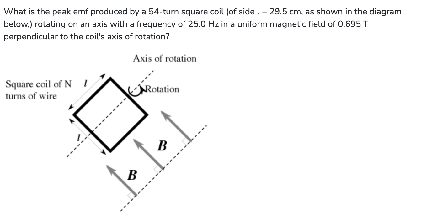 Solved What is the peak emf produced by a 54-turn square | Chegg.com