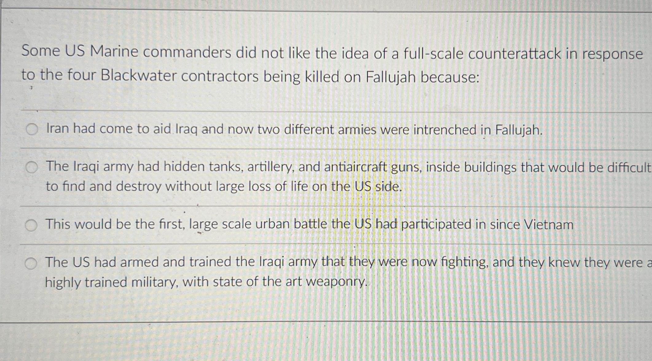 Solved Some US Marine commanders did not like the idea of a | Chegg.com