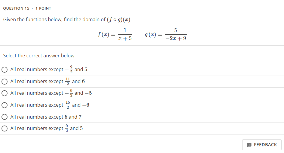 Solved QUESTION 15 * 1 POINTGiven the functions below, find | Chegg.com Solved QUESTION 15 * 1 POINTGiven the functions below, find | Chegg.com