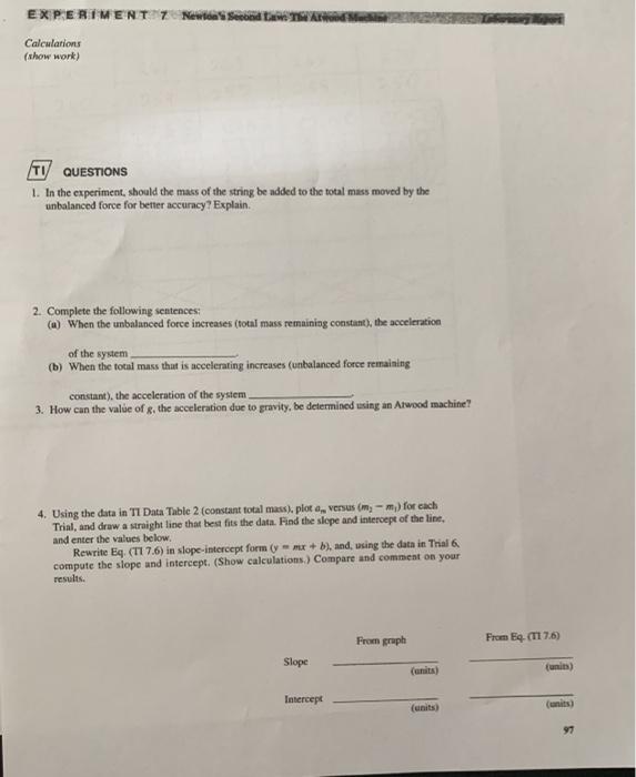 Solved Name Lab Partners) Section Date 1 TL EXPERIMENT | Chegg.com